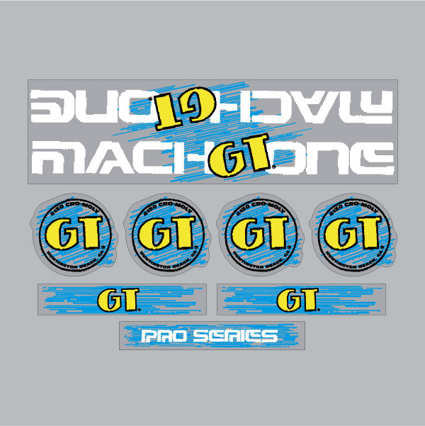 1989 GT BMX - Mach One - White on Clear - decal set | BMX Products USA