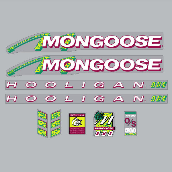 1991 Mongoose - Hooligan FOR BLACK FRAME Decal set | BMX Products USA