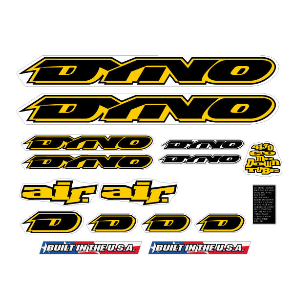 1994 DYNO - AIR decal set - YELLOW for Chrome frame | BMX Products USA