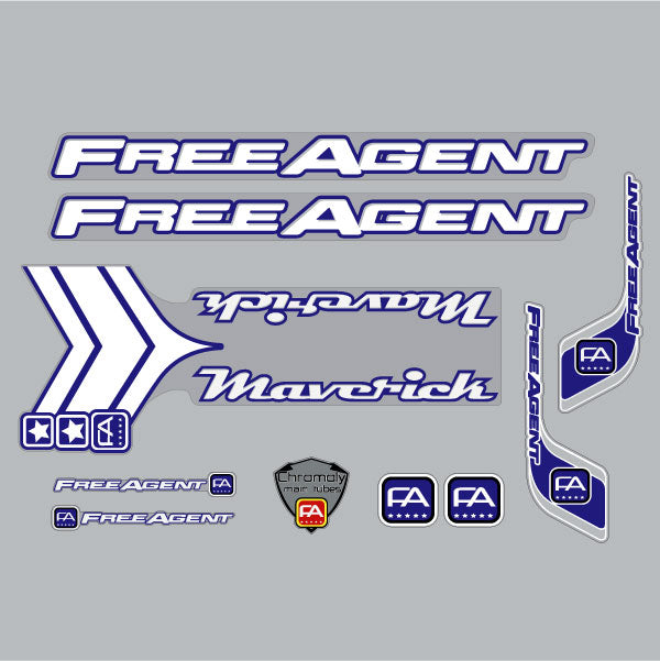 1999 Free Agent - Maverick - Blue & White clear decal set | BMX ...