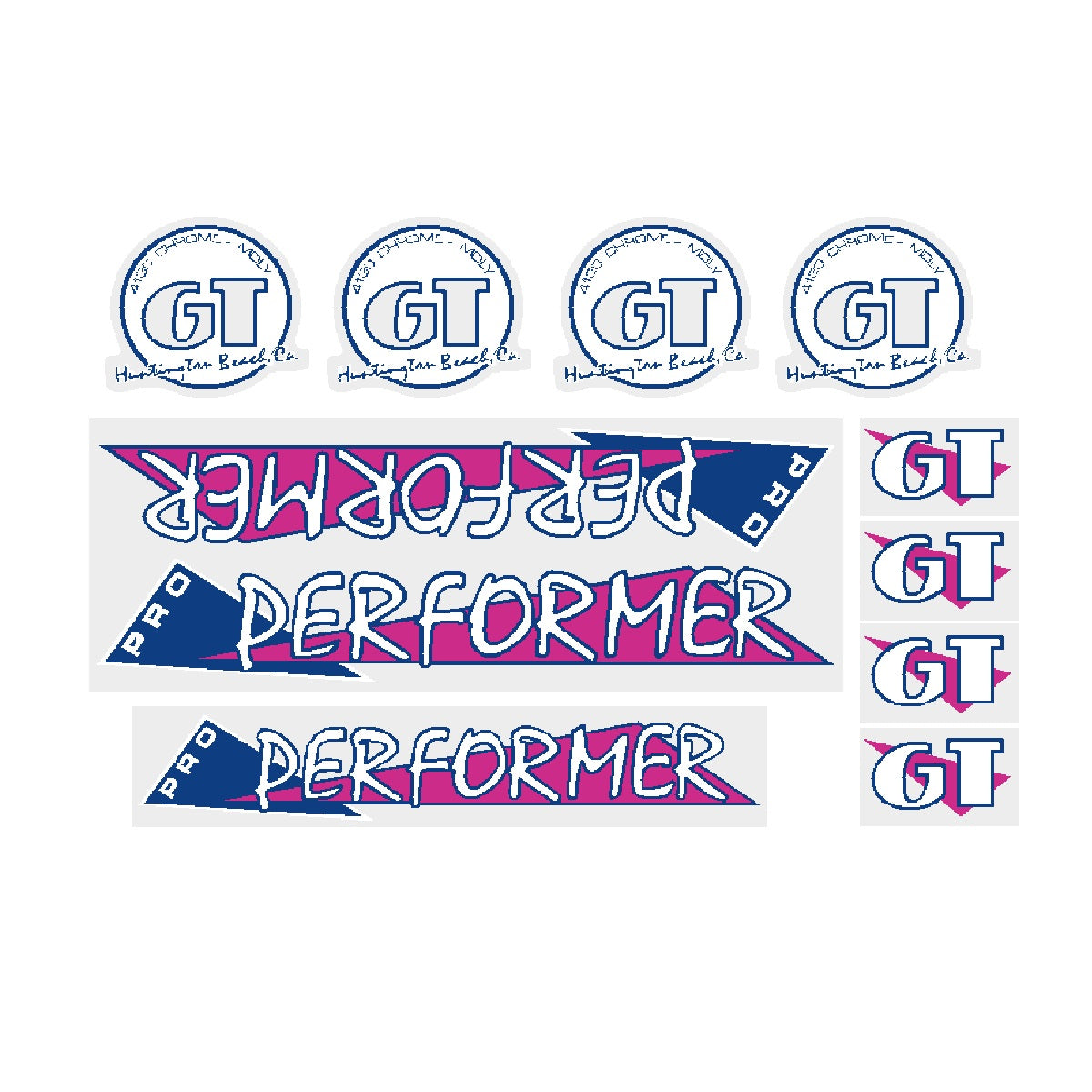 1986 GT BMX PRO Performer - Magenta and blue on clear - decal set | BMX ...