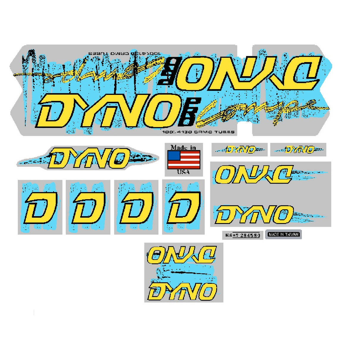 1987 DYNO - Pro COMPE on chrome decal set | BMX Products USA