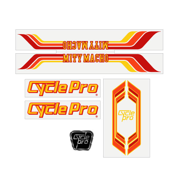 Cycle Pro - MITY MACHO - Orange Red decal set | BMX Products USA