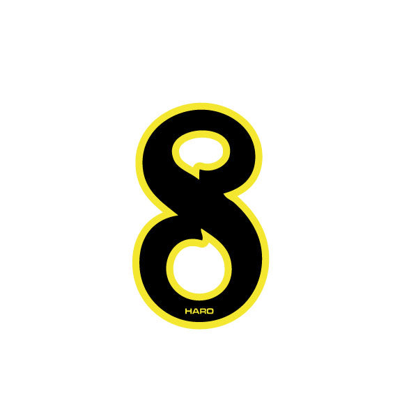 Haro - Early plate number #8 decal - Black Yellow | BMX Products USA