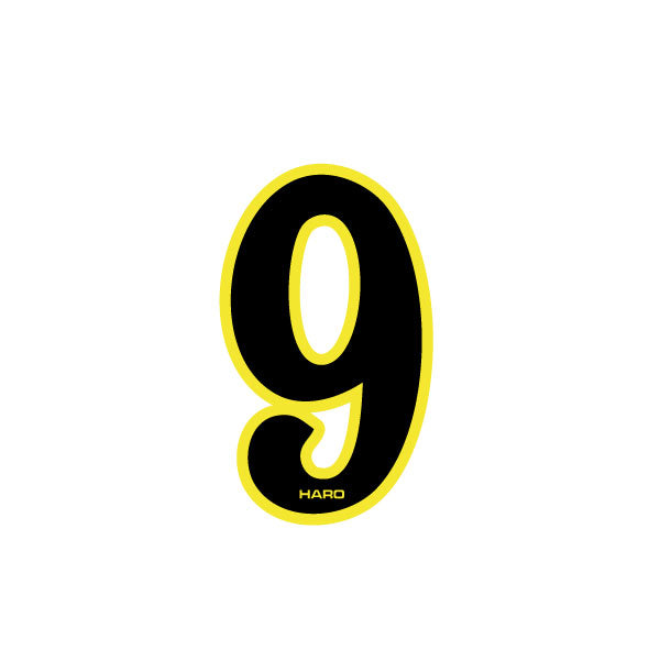 Haro - Early plate number #9 decal - Black Yellow | BMX Products USA