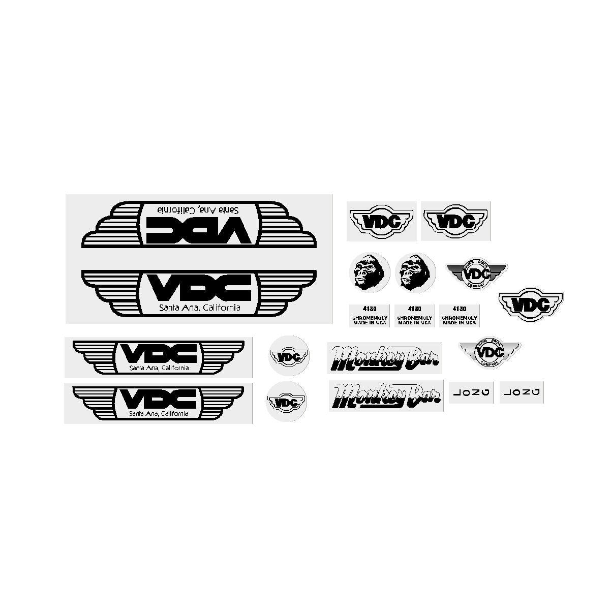 VDC frame set decals - on clear | BMX Products USA
