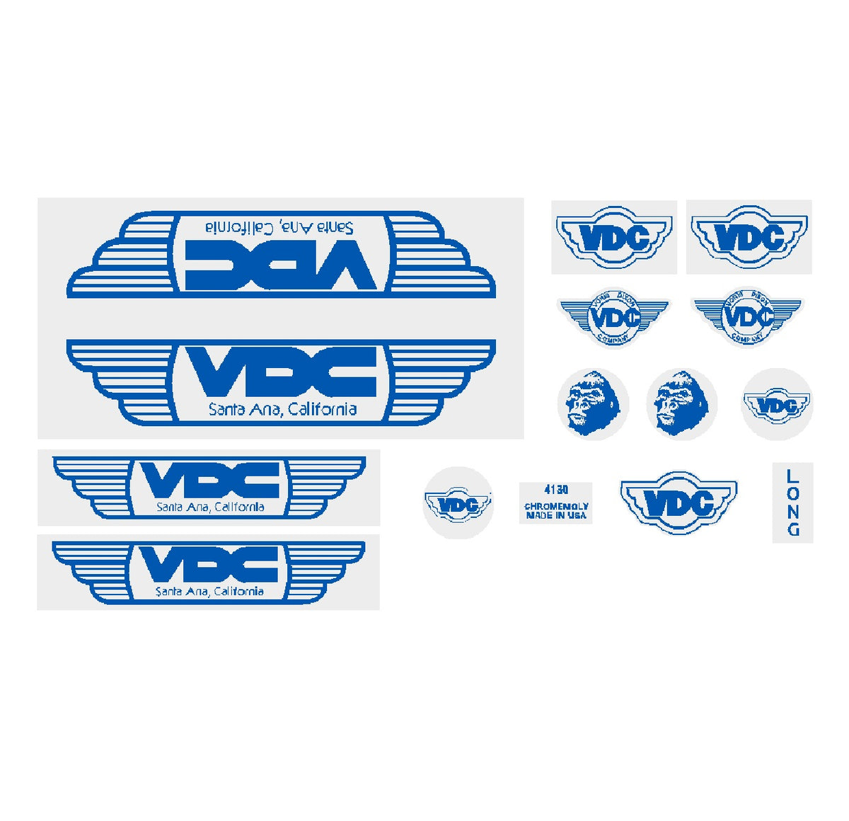VDC frame set decals - blue on clear | BMX Products USA