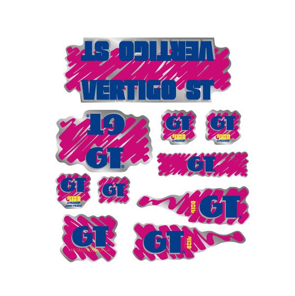 1988 GT BMX - Vertigo ST decal set for Chrome or White frame - on Clear ...