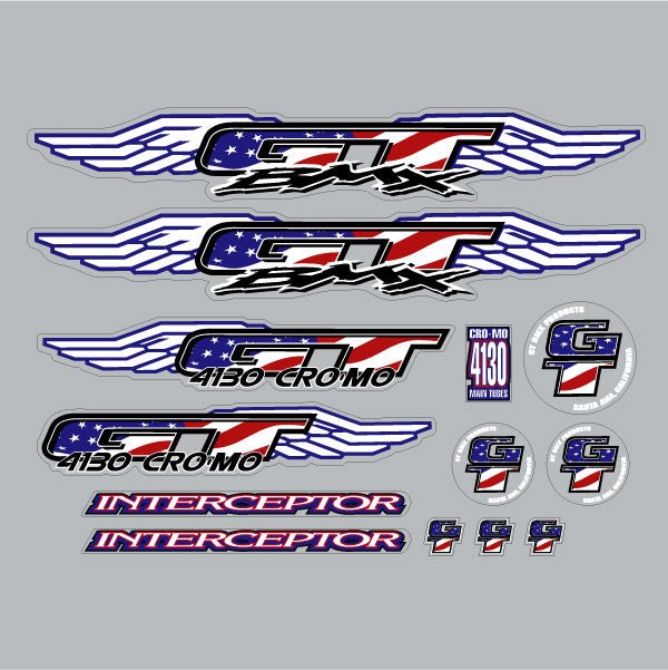 1997 GT BMX -Interceptor CUSTOM USA FLAG decal set | BMX Products USA