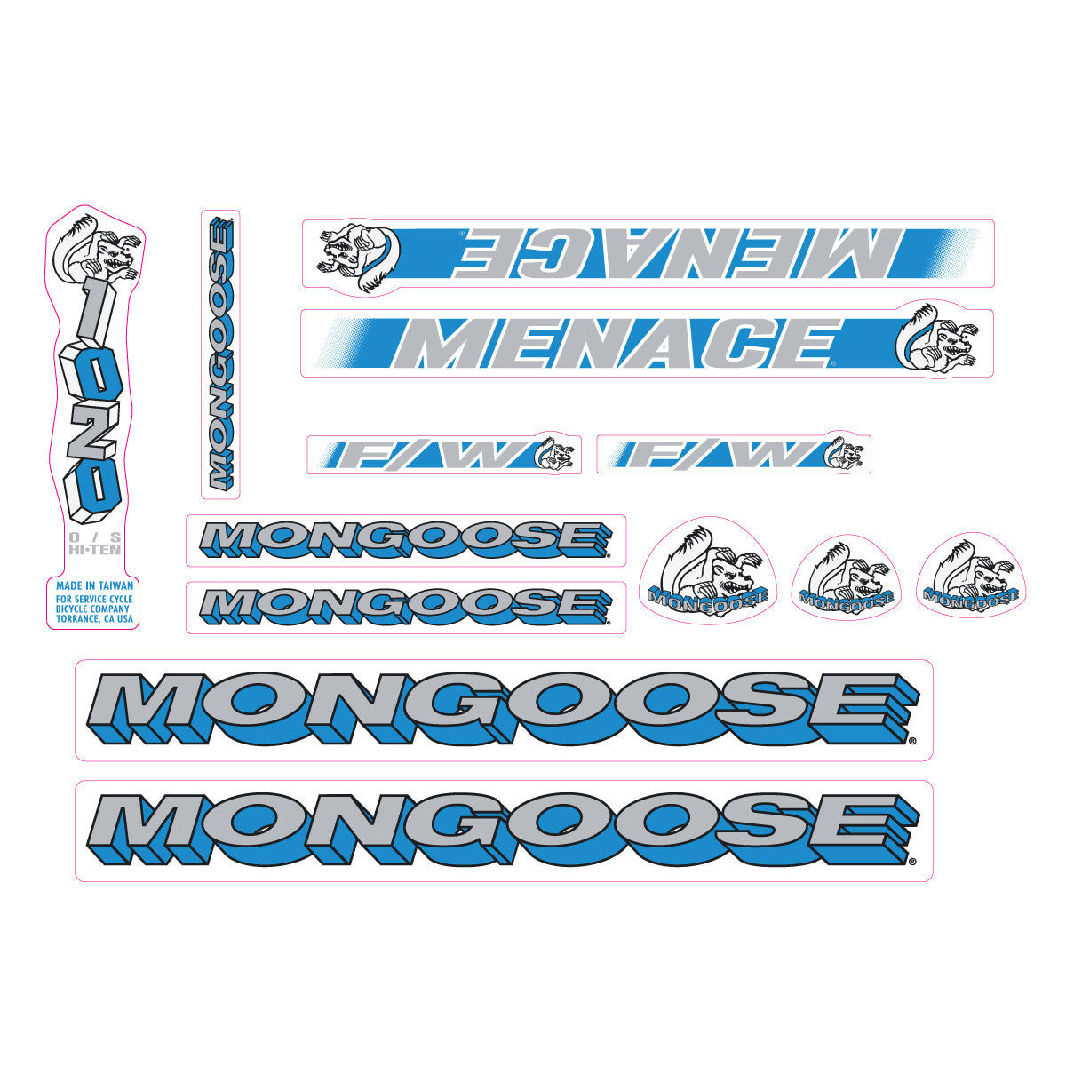 1994 Mongoose - Menace - Blue & Silver Decal set | BMX Products USA