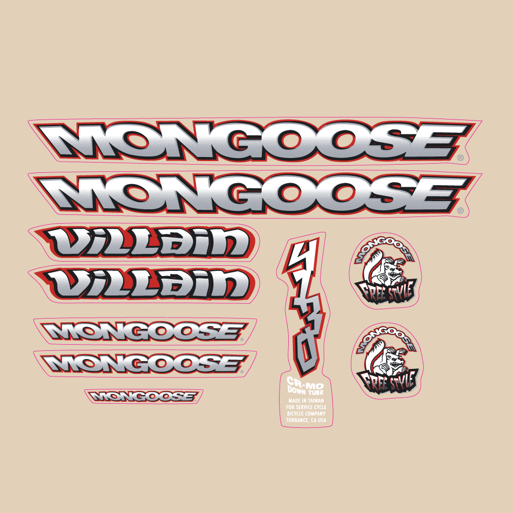 1997 Mongoose - Villain Red Silver - Decal set | BMX Products USA