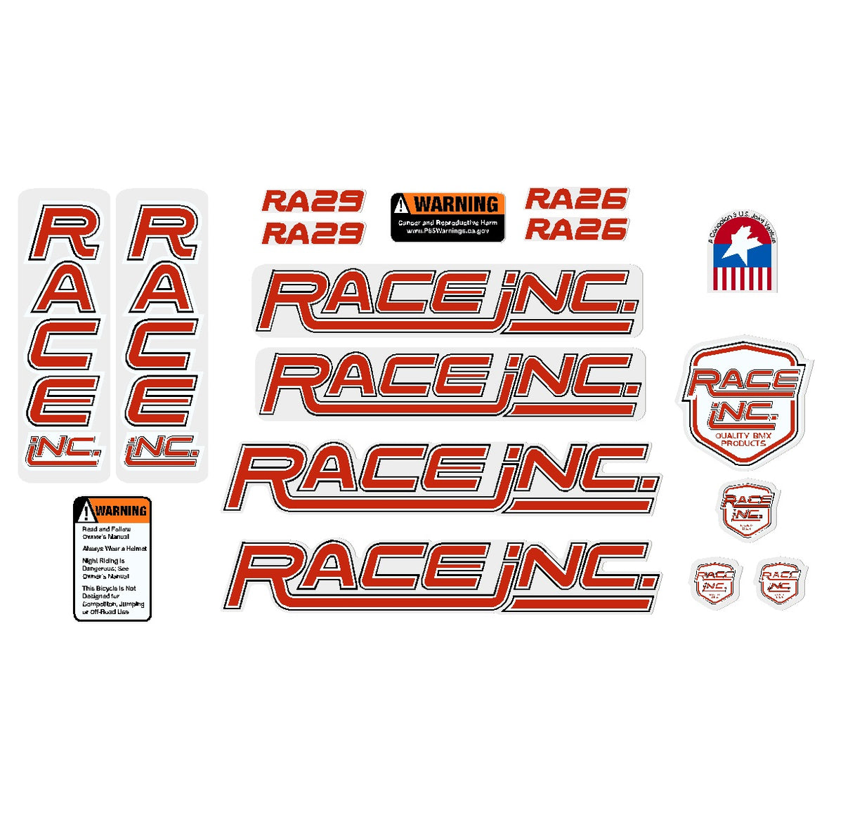 Race Inc RA29/26 decal set - CUSTOM on clear | BMX Products USA