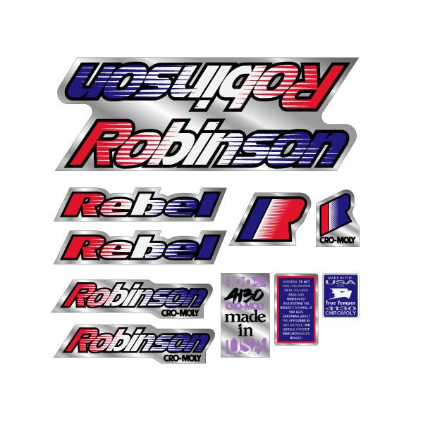 1992 Robinson - REBEL decal set - on chrome | BMX Products USA