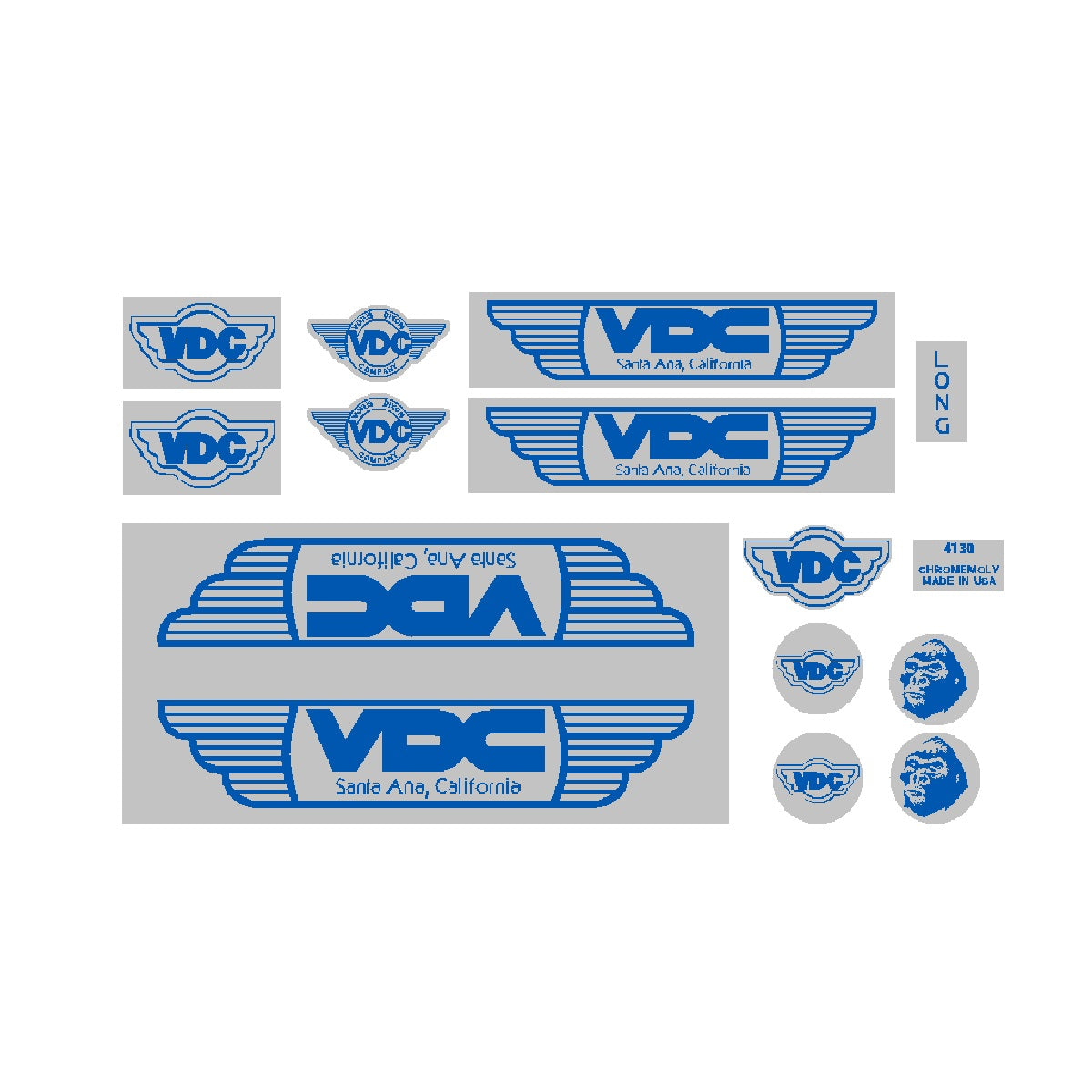 VDC frame set decals - Blue on chrome | BMX Products USA