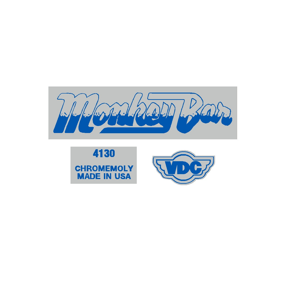 VDC Monkey Bar decals - blue on chrome | BMX Products USA
