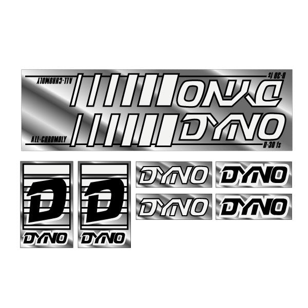 1985 DYNO - D30FS - Black & white on chrome decal set | BMX Products USA