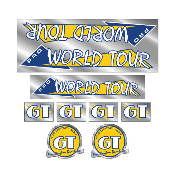 1986 GT BMX PRO World Tour - Yellow and blue on chrome - decal set ...