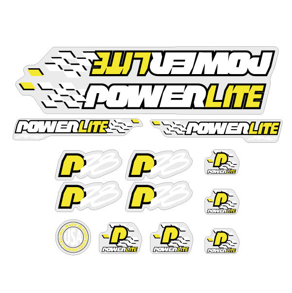 Powerlite - P28 - Yellow White Black on Clear decal set | BMX Products USA