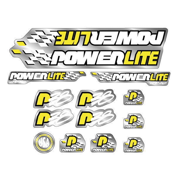 Powerlite - P38 - Yellow White Black on Chrome decal set | BMX Products USA