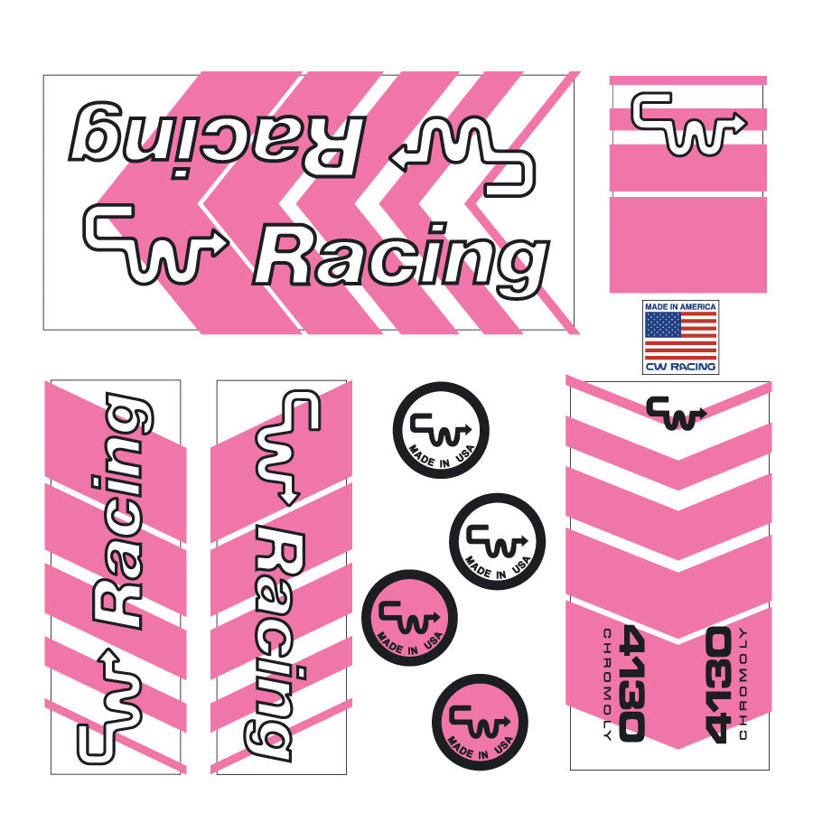 CW Racing Stunt Vessel Decal set - pink/white on clear | BMX Products USA