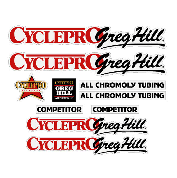 Cycle Pro - GREG HILL Competitor - Red decal set | BMX Products USA