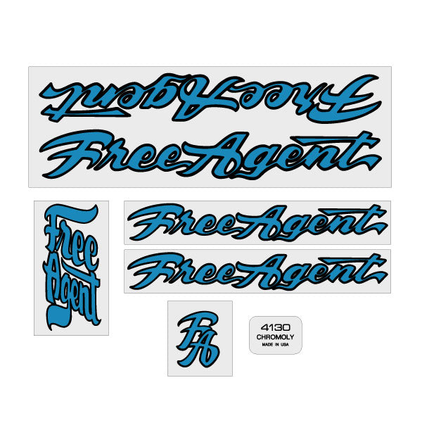 1984-89 Free Agent - Blue & Black on clear decal set | BMX Products USA