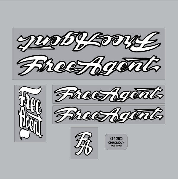 1984-89 Free Agent -White & Black outline on clear decal set | BMX ...