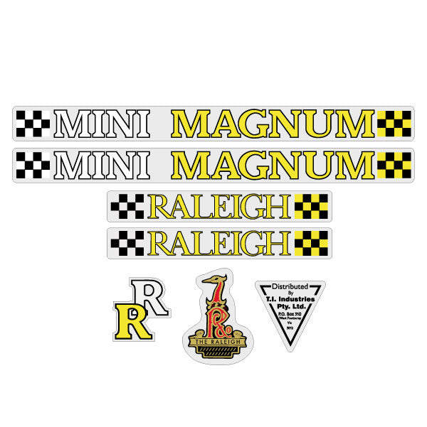 Raleigh - Mini Magnum Yellow on Clear decal set | BMX Products USA