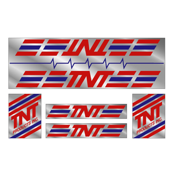 TNT - red & blue Longfellow XL chrome decal set | BMX Products USA