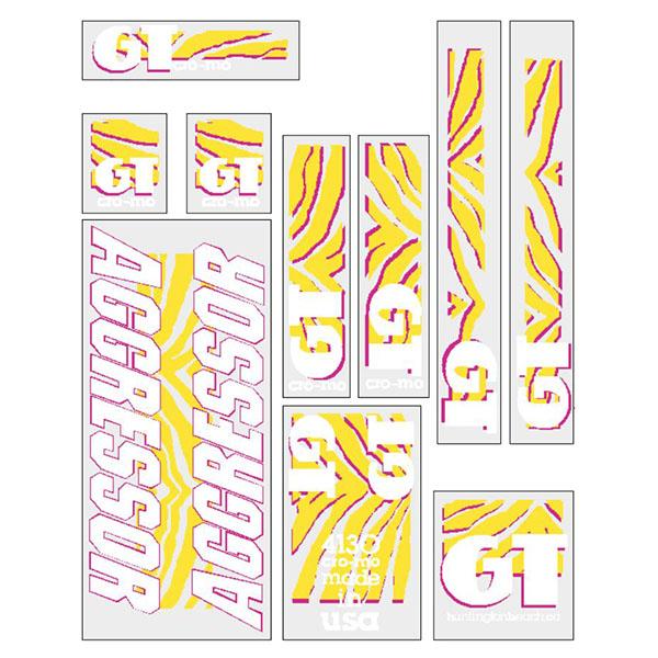 1989 GT BMX Aggressor - Clear Yellow Pink- decal set | BMX Products USA