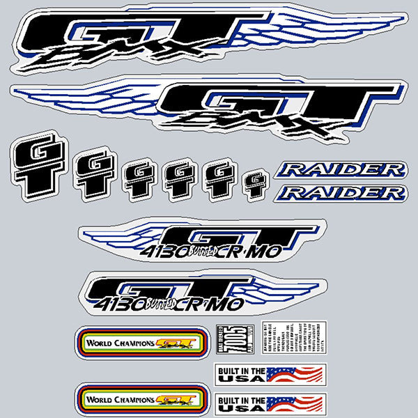 1997 GT BMX - Raider for Silver frame - decal set | BMX Products USA