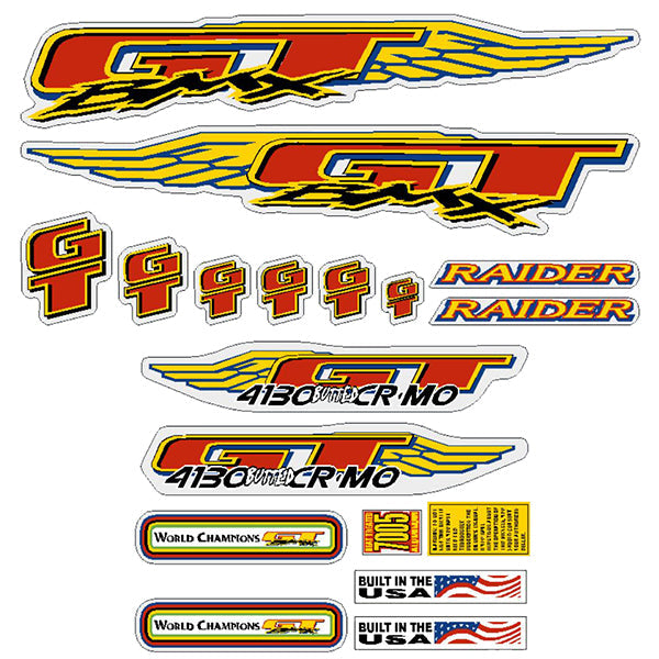 1997 GT BMX - Raider for Yellow frame - decal set | BMX Products USA
