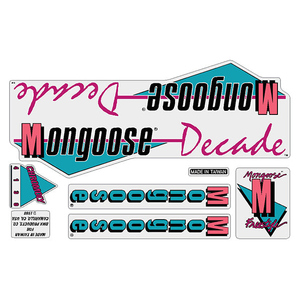 1988 Mongoose - Decade Decal set - Chrome or Grey frame | BMX Products USA