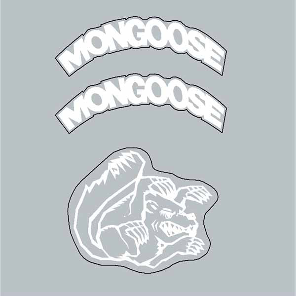 Mongoose - Mid school Stem cap and threadless cap decals WHITE decal | BMX Products USA