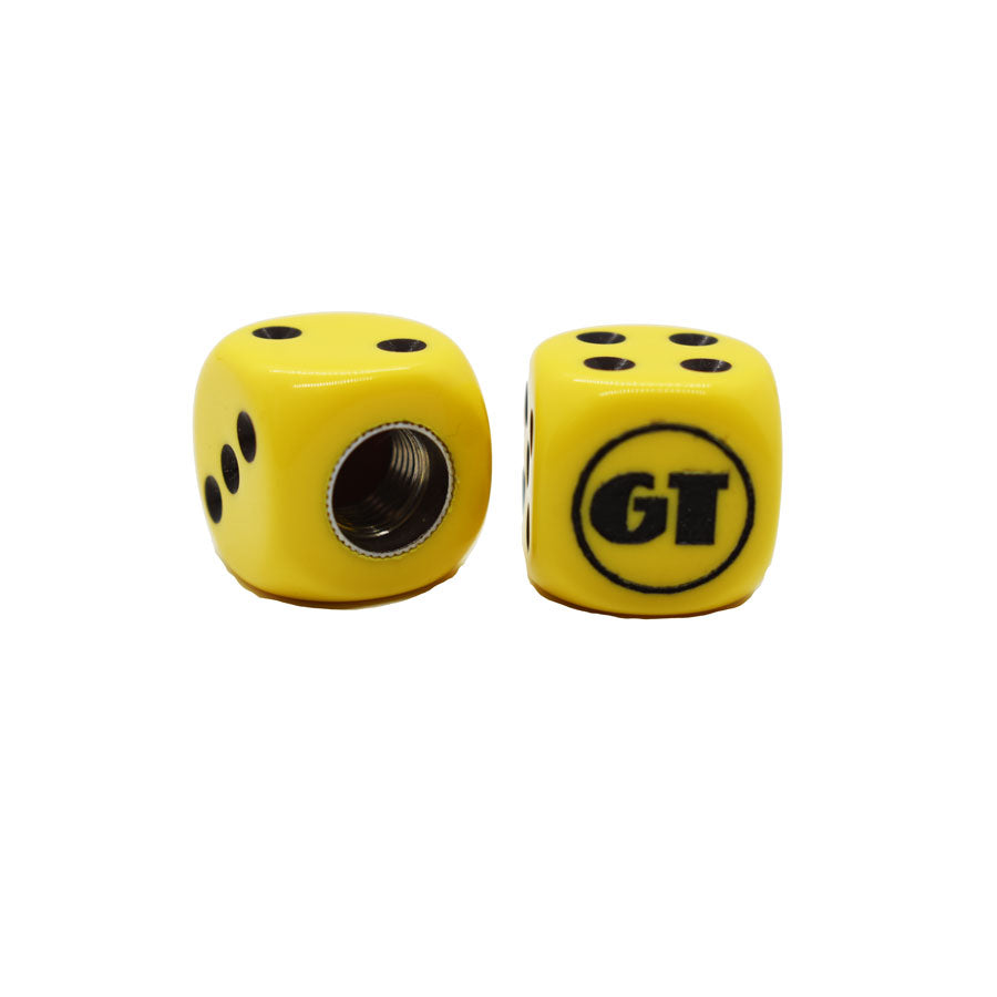 GT BMX Dice Tire Valve Caps (Pair) - Yellow | BMX Products USA