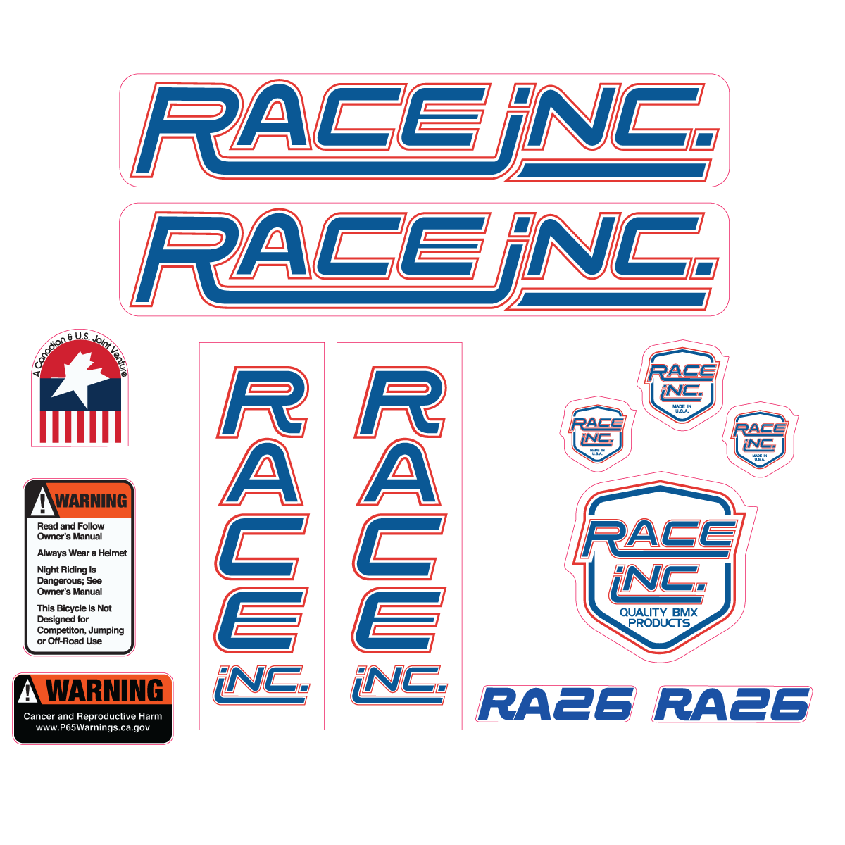 Race Inc RA26 decal set - new school - on clear | BMX Products USA