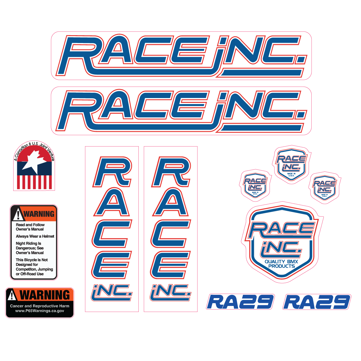 Race Inc RA29 decal set - new school - on clear | BMX Products USA