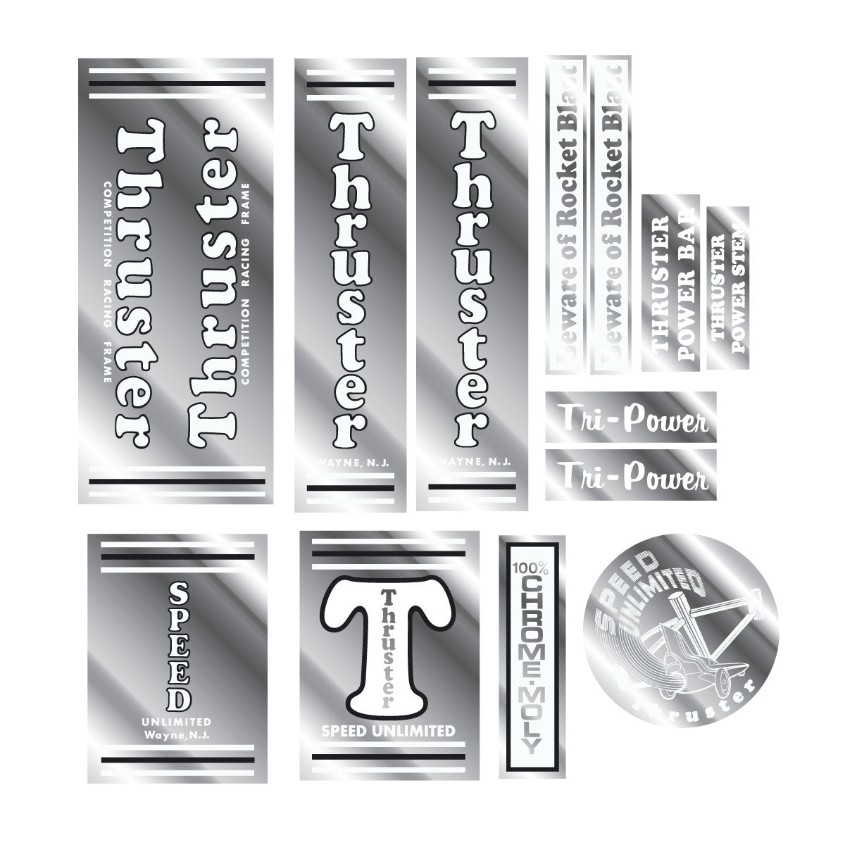 Thruster - TRI POWER BLACK/White on chrome decal set - CUSTOM | BMX ...